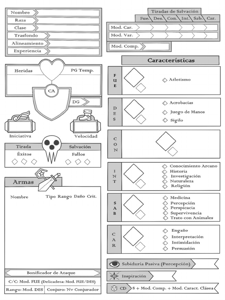 D&D-5e - Hoja de Personaje Editable | PDF