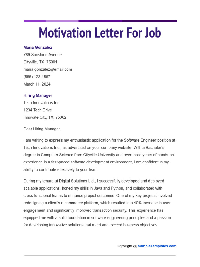 Motivation Letter For Job | PDF | Innovation | Motivation