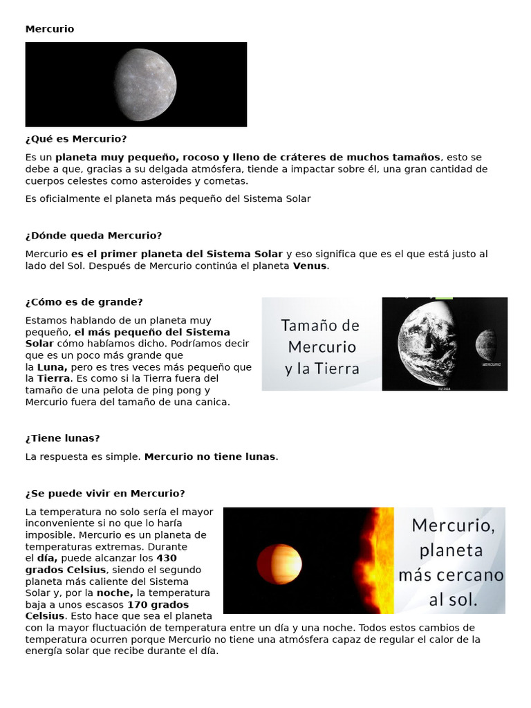 Mercurio: El Planeta Gris y Pequeño | PDF | Planeta mercurio) | Sistema ...
