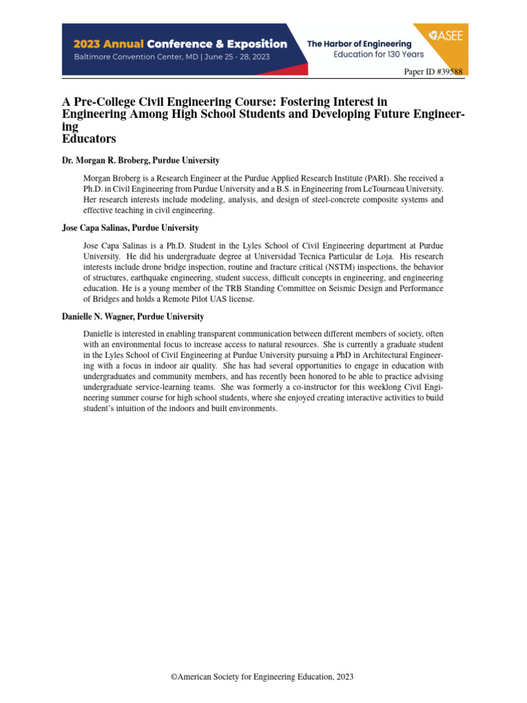 A Pre College Civil Engineering Course Fostering Interest in ...