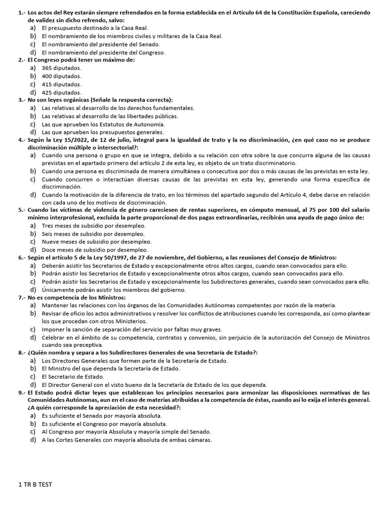 Ejercicio 1 Test Tipo B Tr Libre 1327 Pdf Judicaturas Fiscal