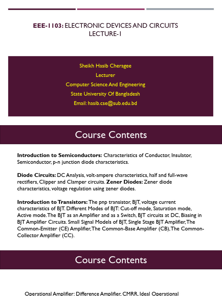 Lecture 1 Eee 103 Shc-1 | PDF | Semiconductors | Electrical Resistivity And Conductivity
