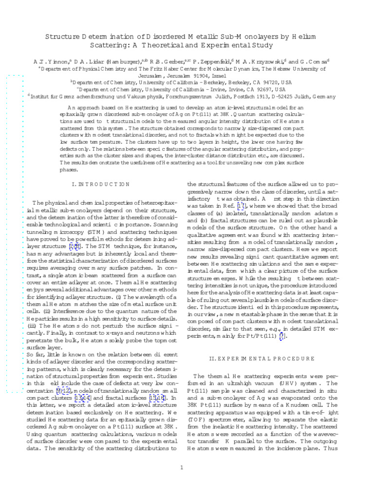Structure D Eterm Ination of D Isordered M Etallic Sub-M Onolayers by H ...