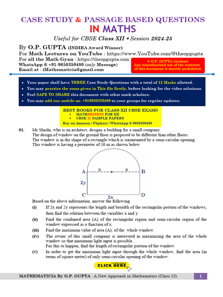 Case Study Questions For XII (2024-25) | PDF | Linear Programming | Mathematical Optimization