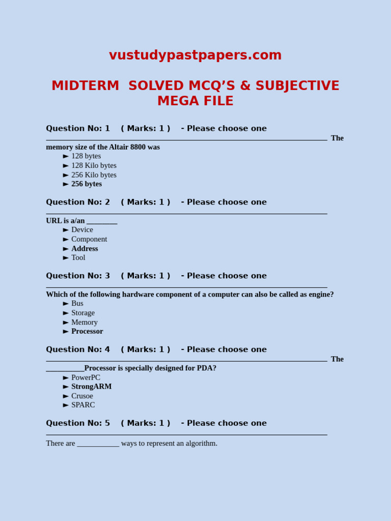 Cs101 Midterm Solved Mcqs Subjective Mega File | PDF | World Wide Web | Internet & Web
