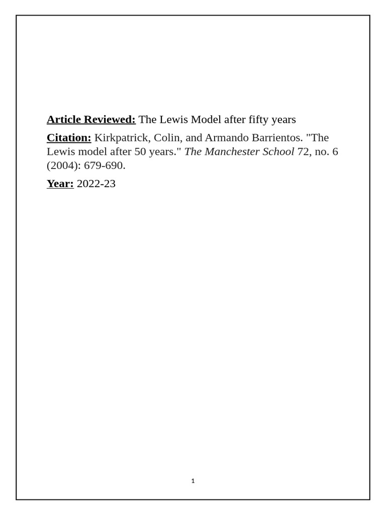 Revisiting the Lewis Model's Legacy | PDF | Capitalism | Labour Economics