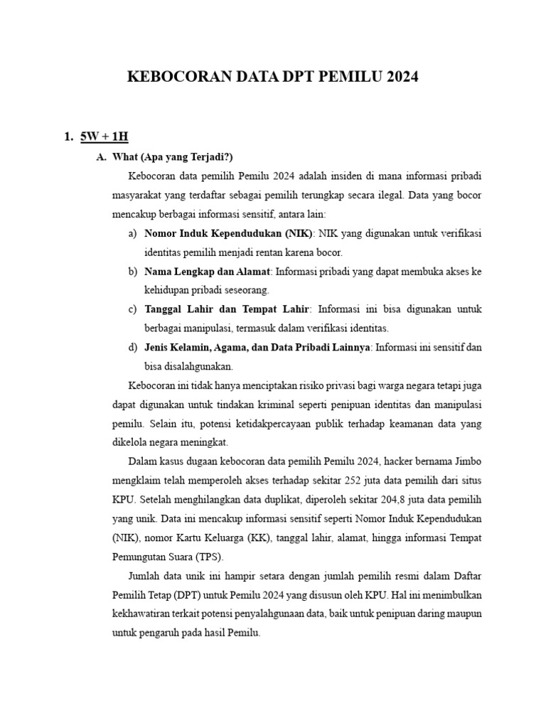 Kebocoran Data DPT Pemilu 2024 | PDF