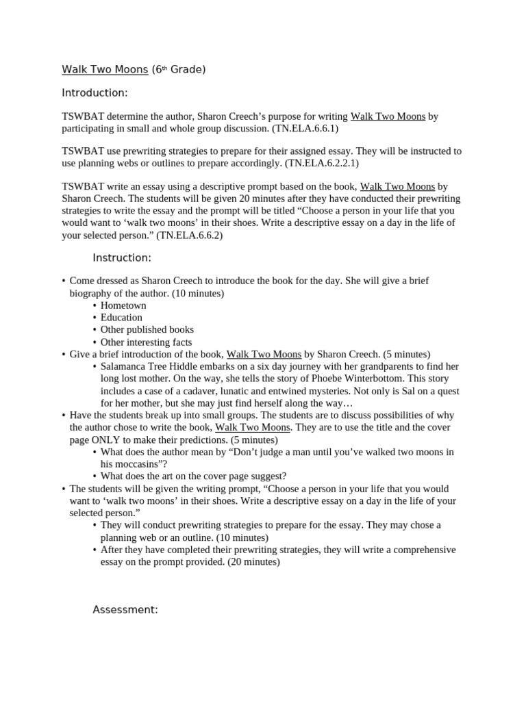 Literature Unit - Walk Two Moons | PDF | Reading Comprehension | Human ...