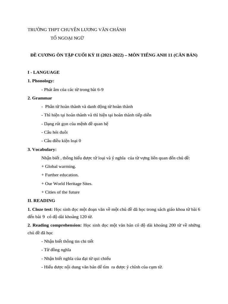 ĐỀ CƯƠNG ANH 11 HKII | PDF