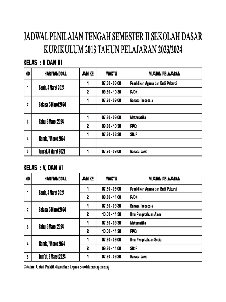 Jadwal Pts Psts II 2023 2024 | PDF