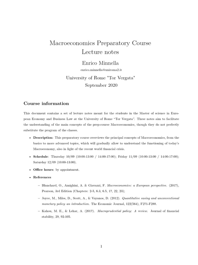 Minnella MACRO Lecture Notes | PDF | Central Banks | Macroeconomics