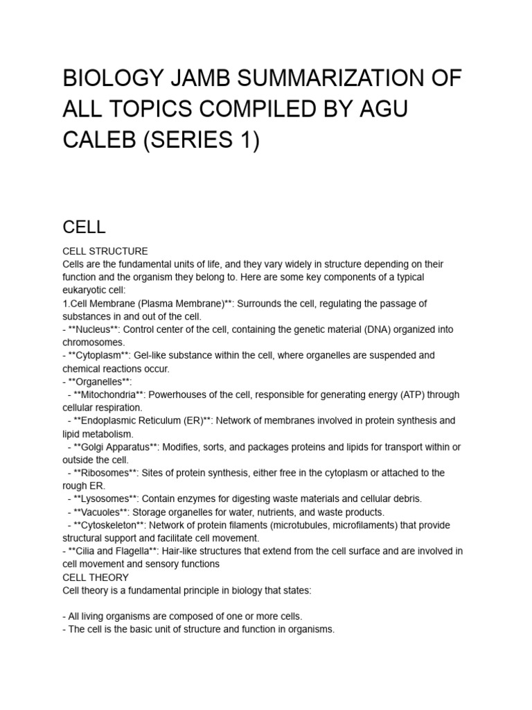 JAMB Biology: Cell Structure & Functions | PDF | Genetics | Cellular ...