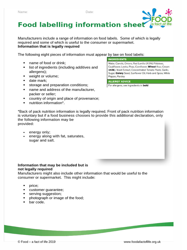 Food Labelling Info I 1118ef | PDF