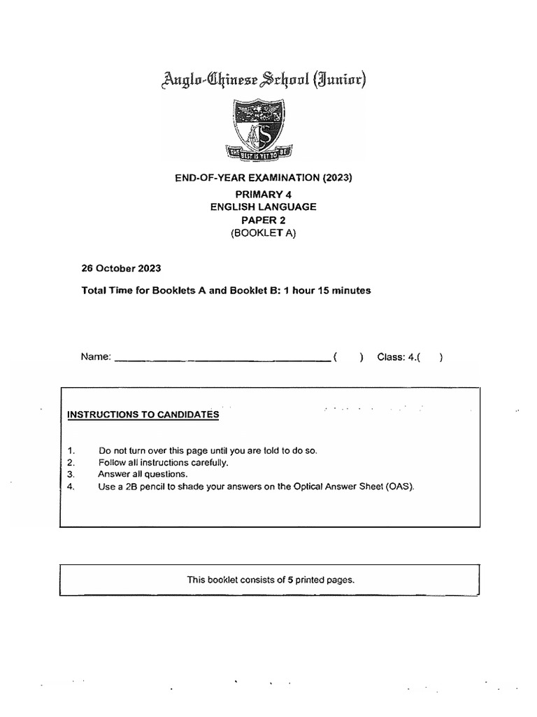 P4 English EOY 2023 ACSJ Exam Papers | PDF