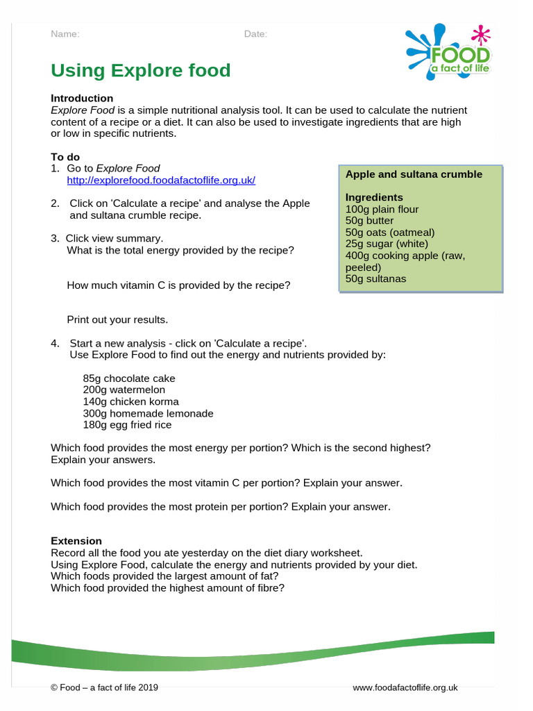 Apple Sultana Crumble Nutritional Analysis | PDF