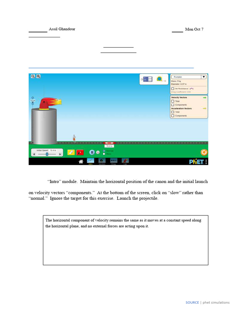 Phet Projectile Motion Inquiry Activity | PDF | Acceleration | Projectiles