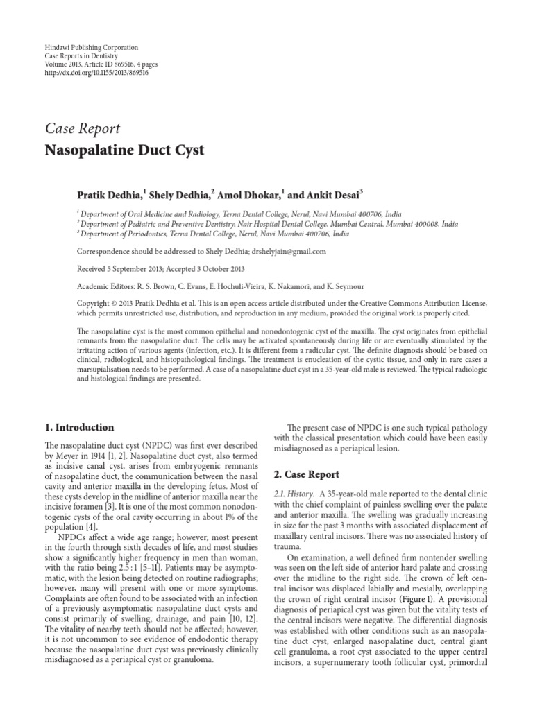 Nasopalatal Duct Cyst1 | PDF | Medical Specialties | Clinical Medicine