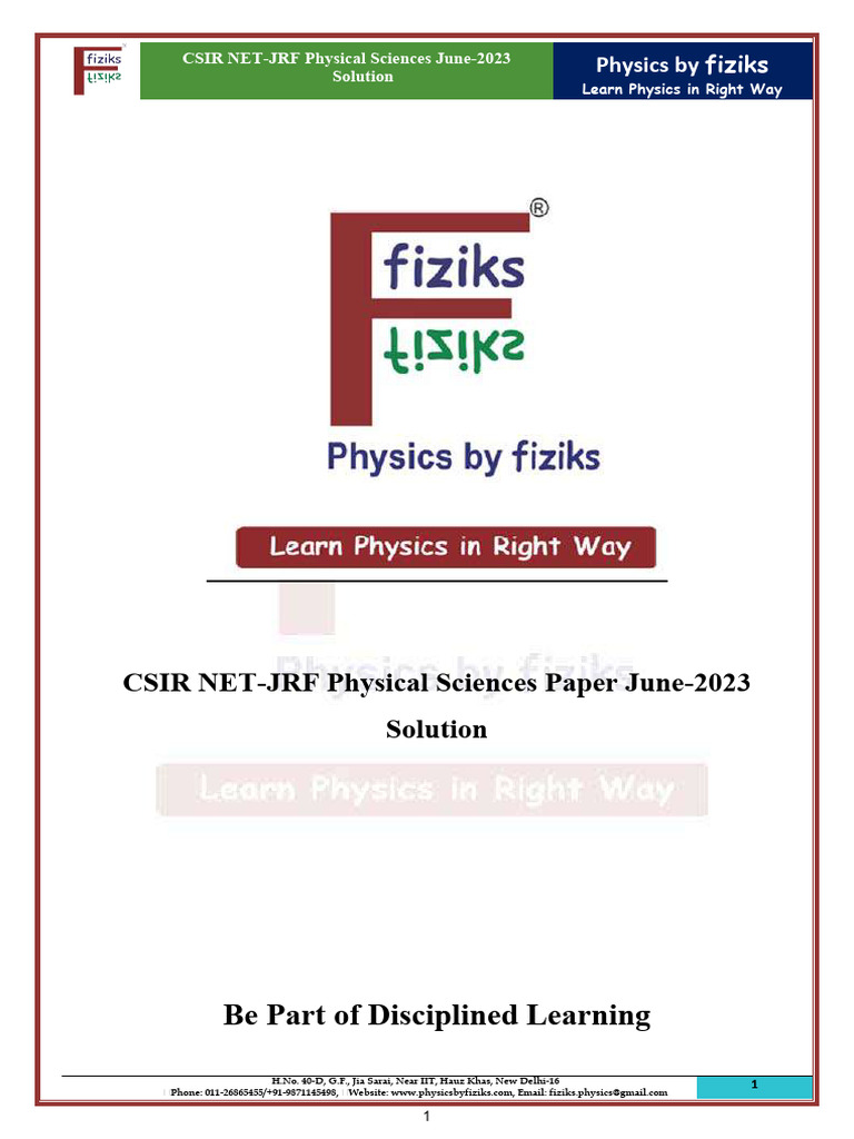 CSIR NET-JRF Physics Solutions June 2023 | PDF | Lagrangian Mechanics ...