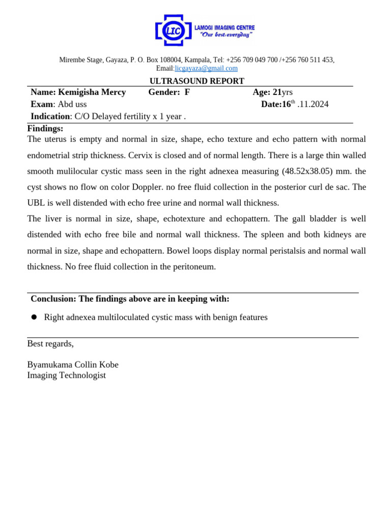 Kemigisha Mercy Cysts | PDF