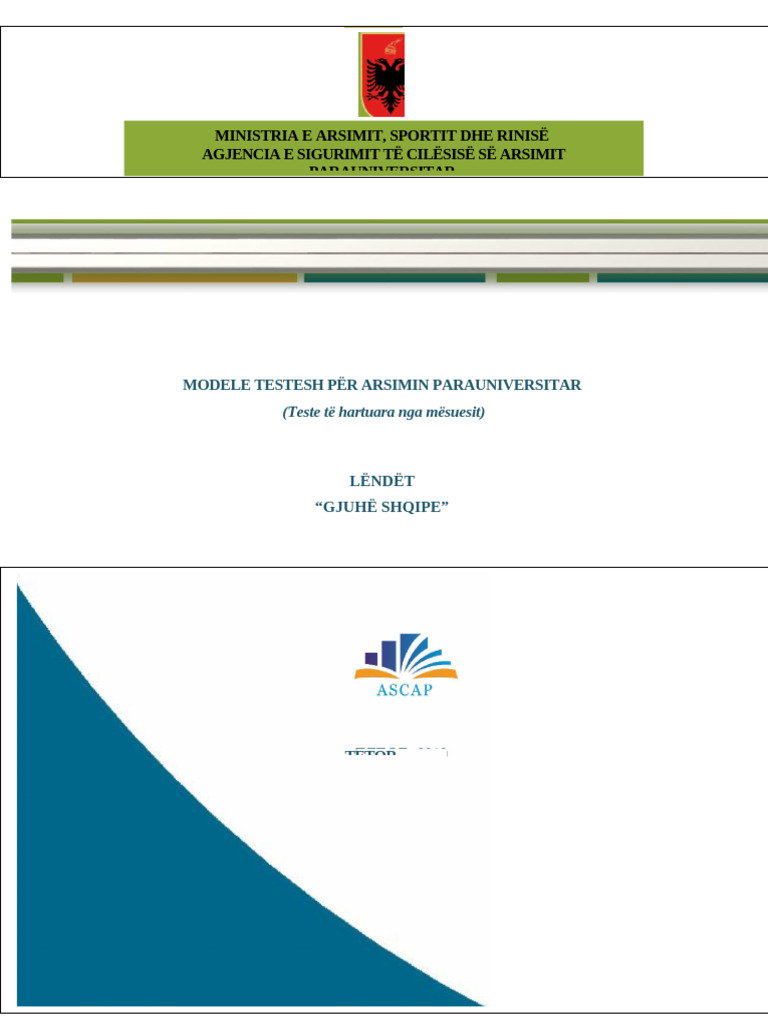 Gjuhe Shqipe Dhe Letersi Modele Testesh | PDF