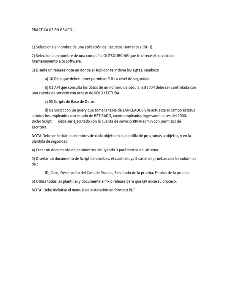PRACTICA 02 Documentar Un Release Note | PDF