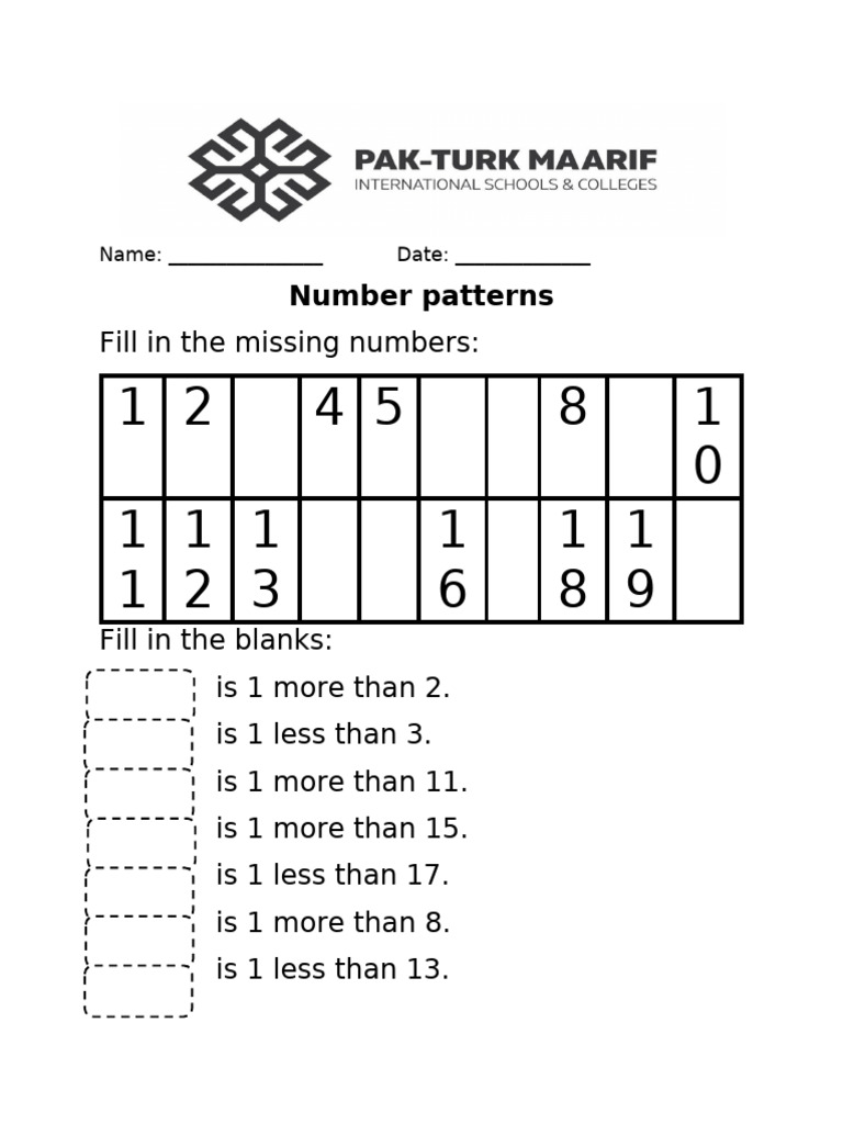 Fill in The Missing Numbers | PDF