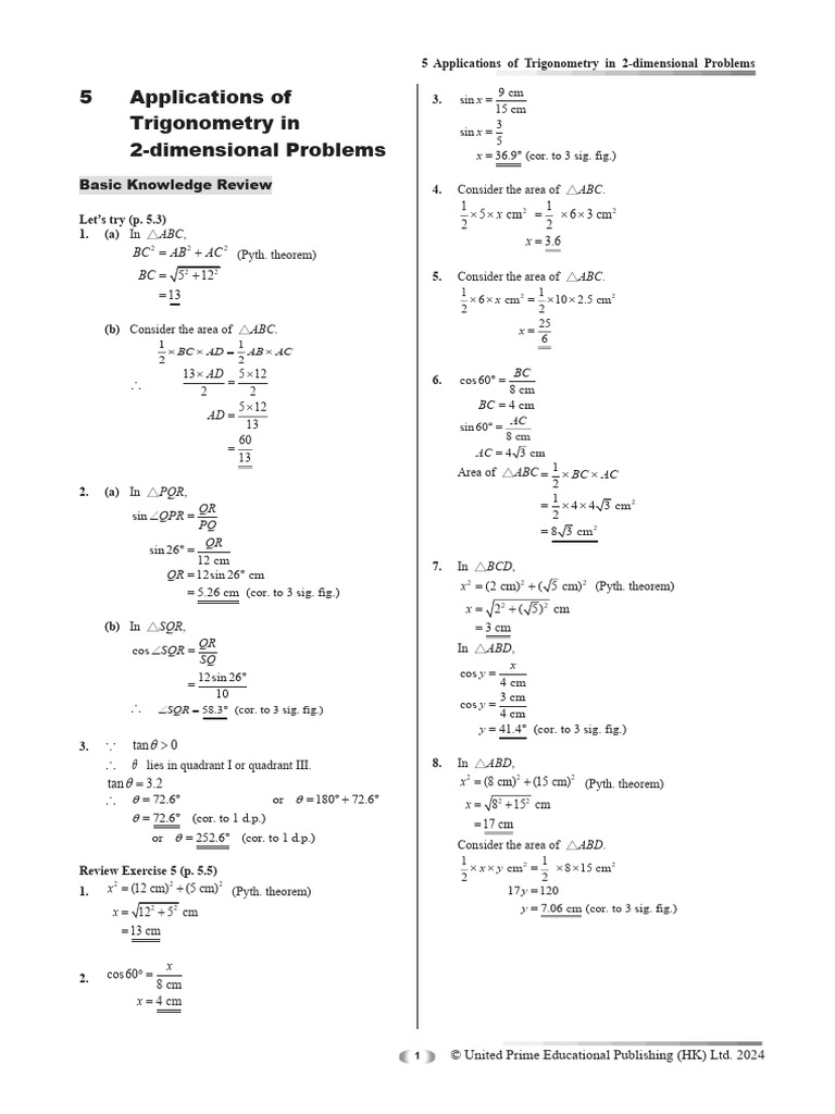 HKDSE Mathematics in Action (3rd Edition) 5A - Chapter 05 Applications ...