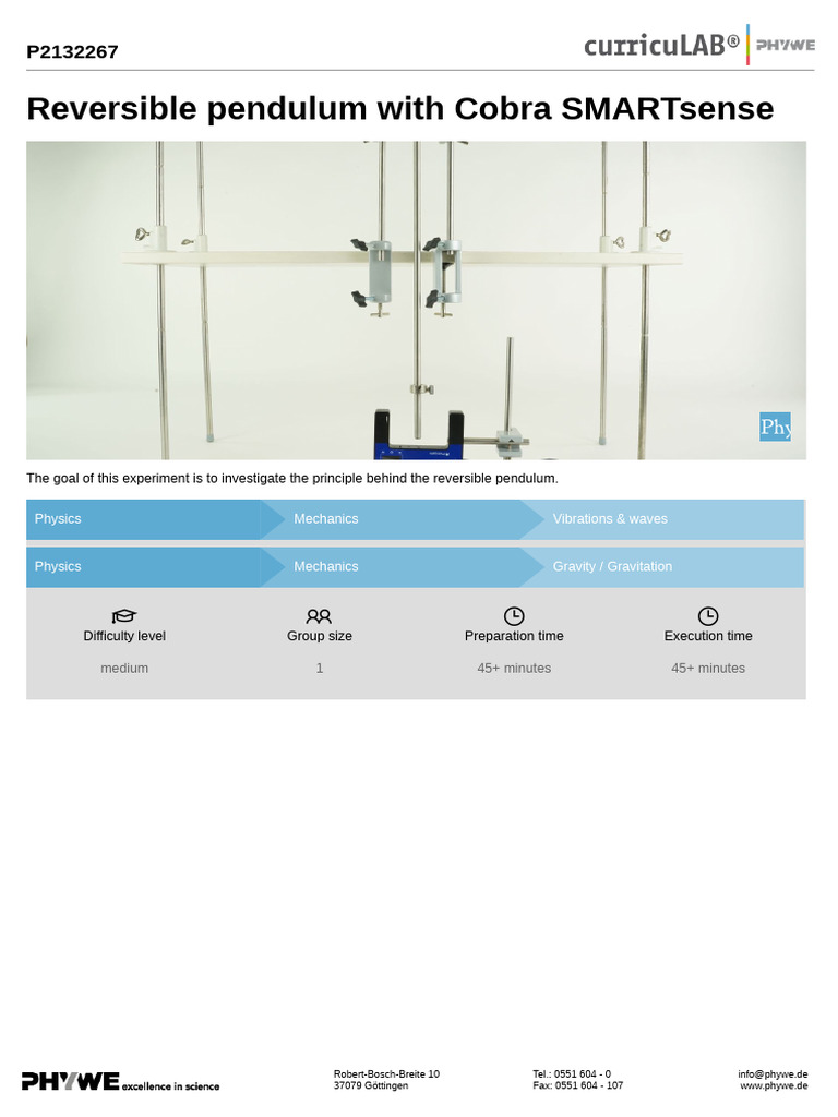 Reversible Pendulum With Cobra SMARTsense | PDF | Rotation Around A ...