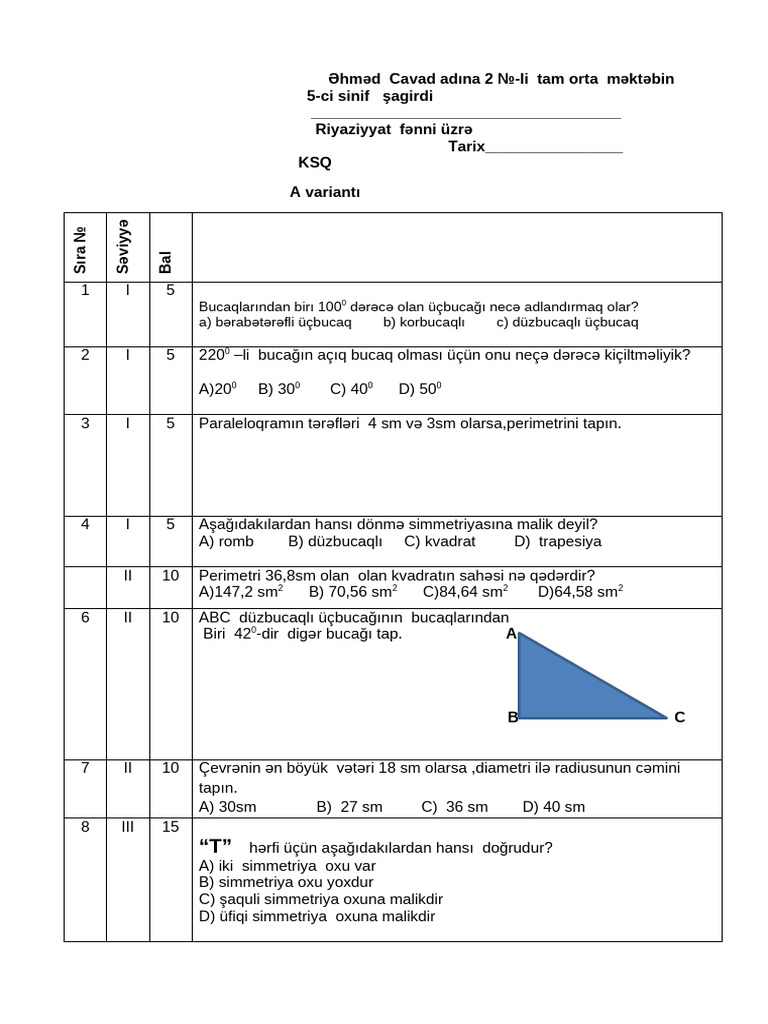 5 Ci Sinif KSQ 5 Friyaz 2024 | PDF