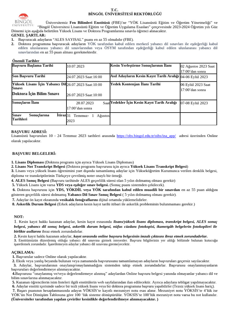 Tezli 2023 2024 Yili Guz Ilan Metni 1 | PDF