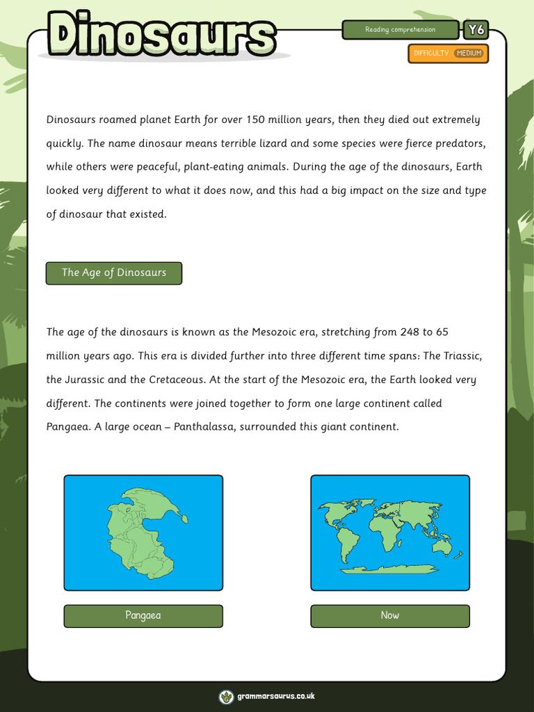 Dinosaur Comprehension MA Y6 | PDF | Dinosaurs