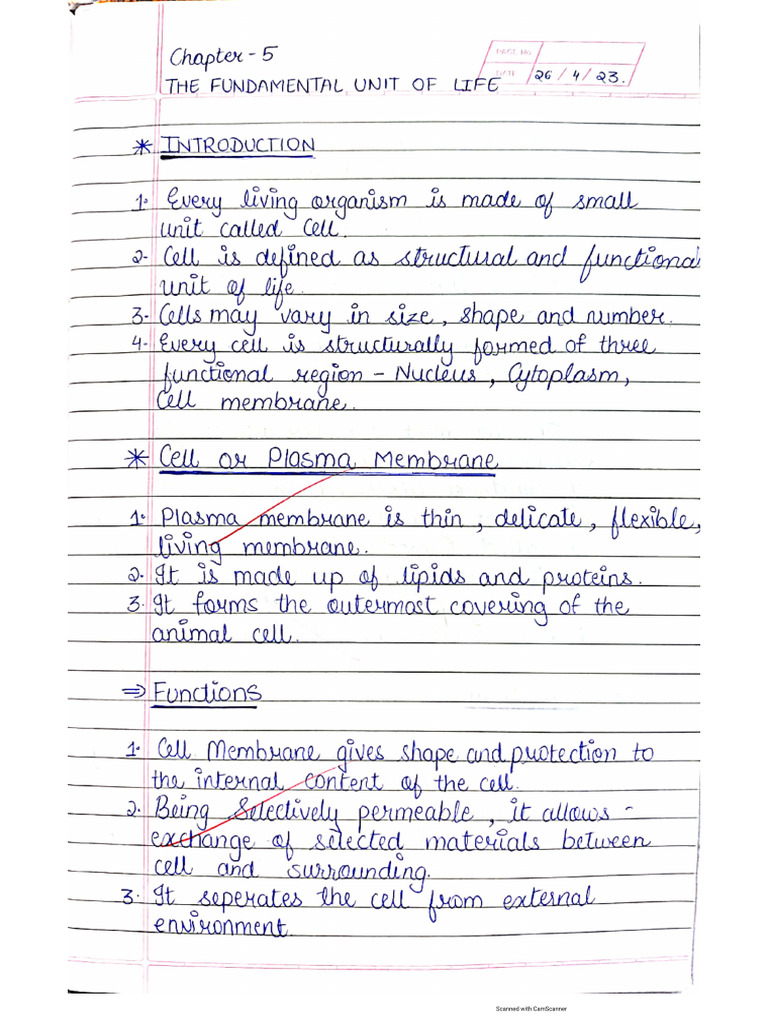 Biology Class 9 The Fundamental Unit of Life | PDF