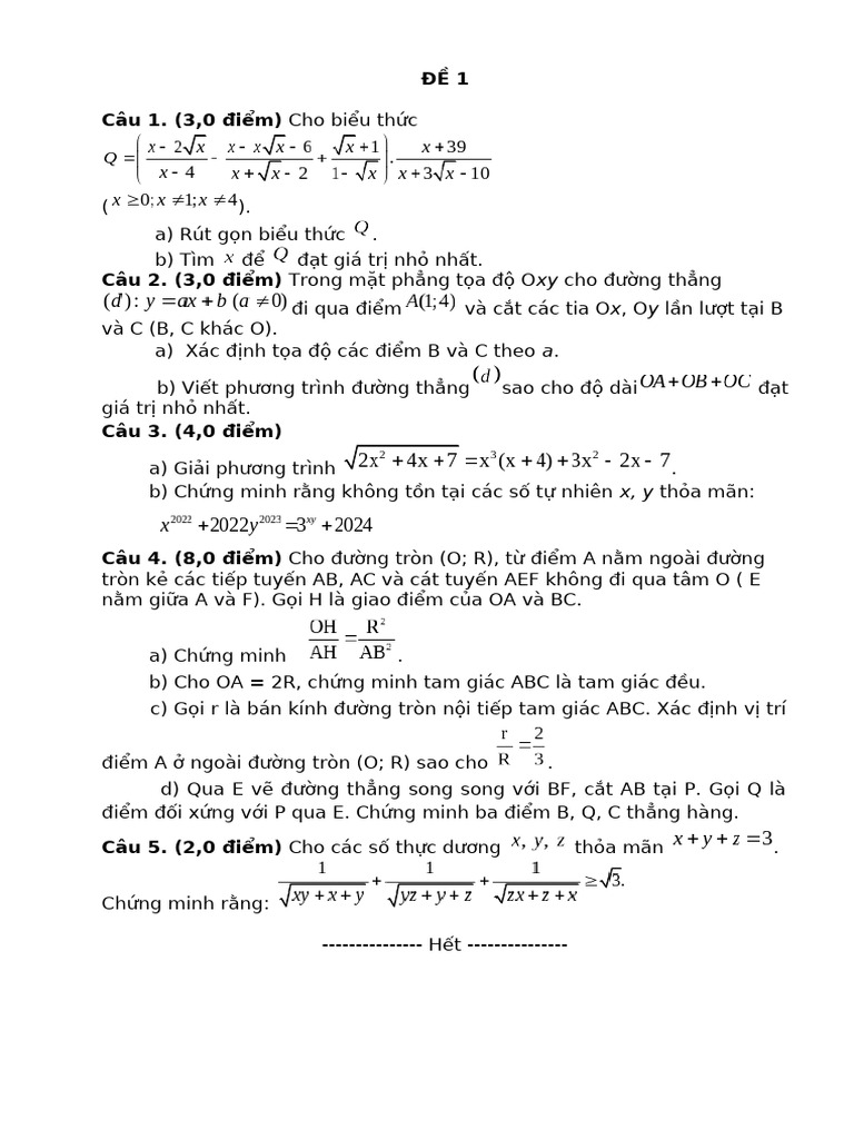 ĐỀ 1-HSG Toán 9 | PDF