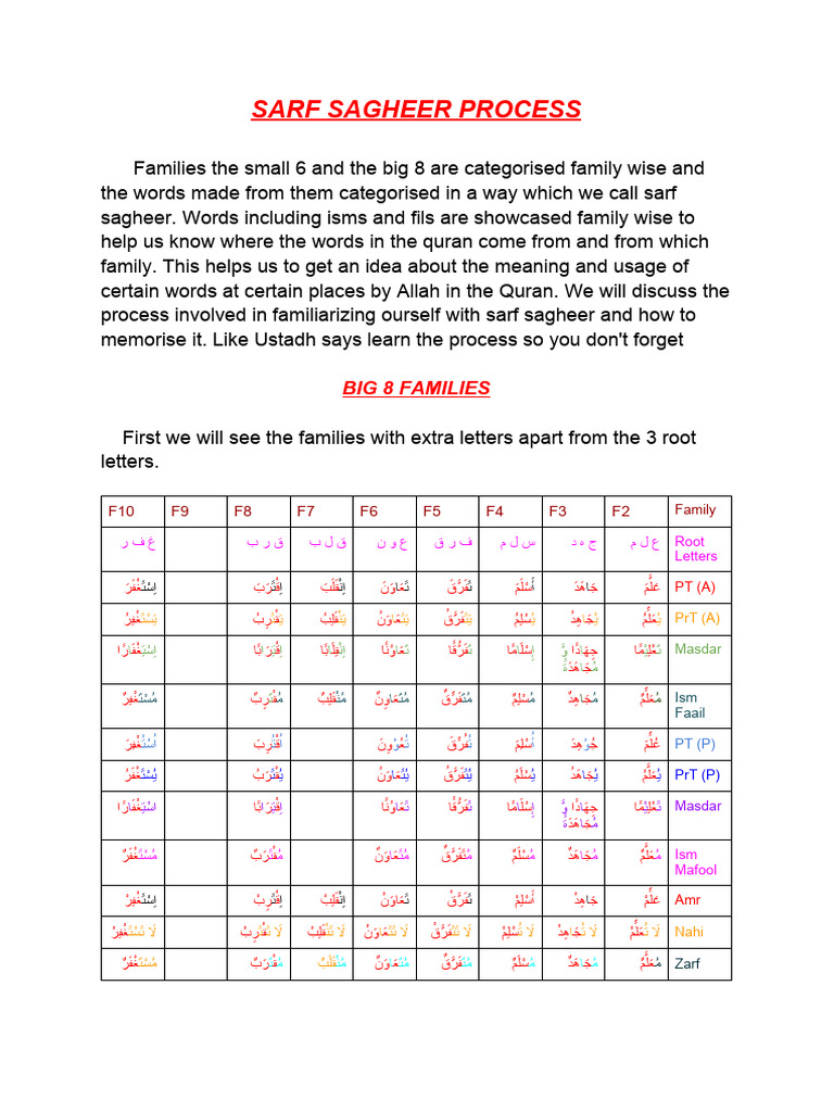 Process of Sarf Sagheer of Families Explained | PDF