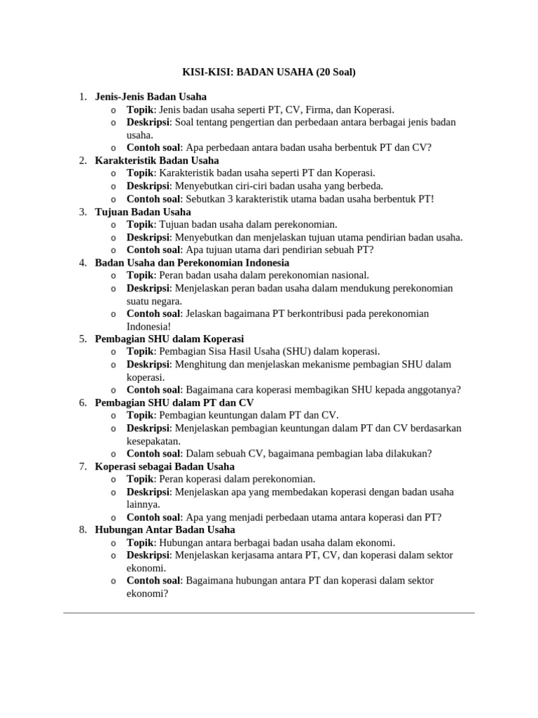Kisi-Kisi Kelas Xi Fase F | PDF