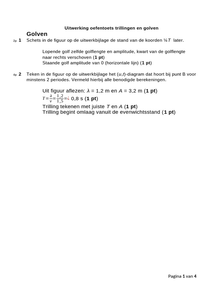 Uitwerking - Oefentoets Trillingen en Golven | PDF