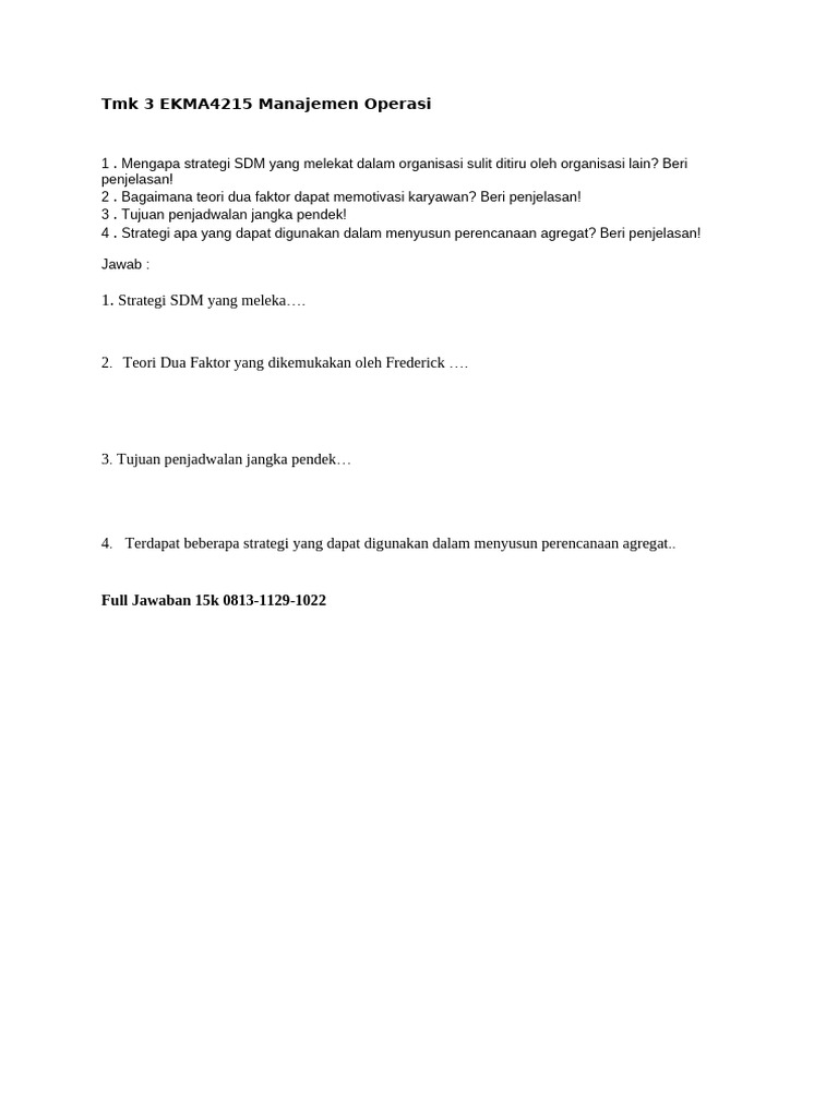 TMK 3 EKMA4215 Manajemen Operasi | PDF
