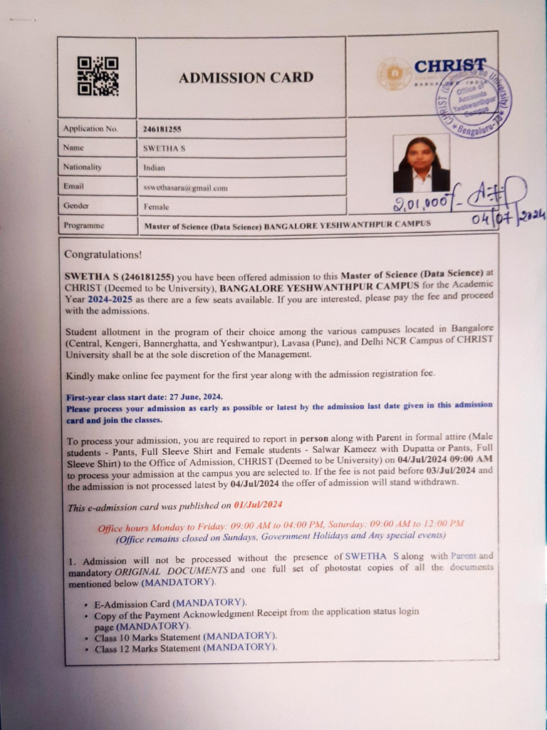 Admissions Checked | PDF