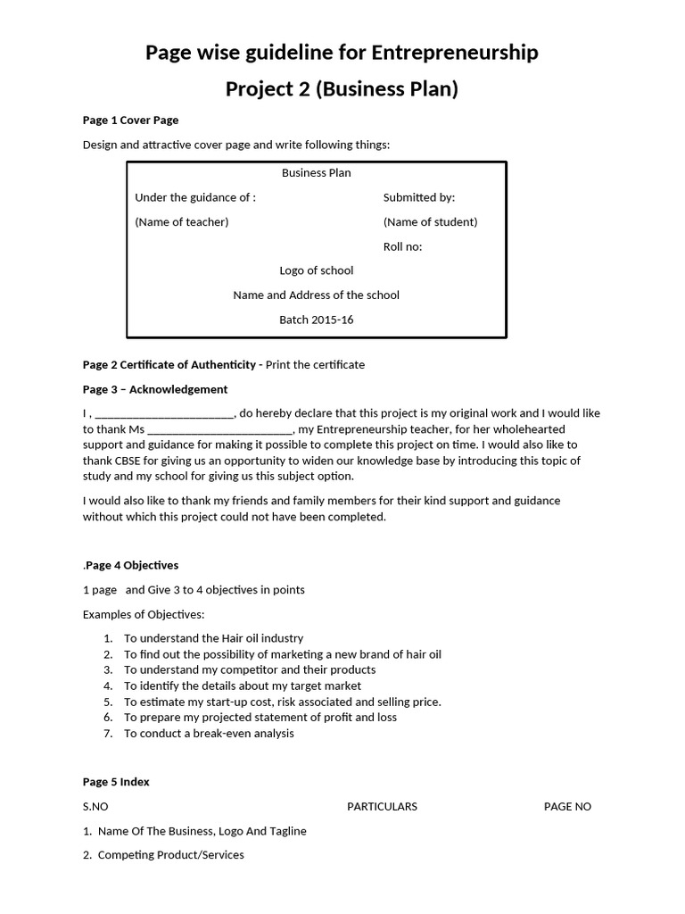 Page Wise Guideline For Entreprenurship Business Plan - 1 | PDF | Risk | Expense
