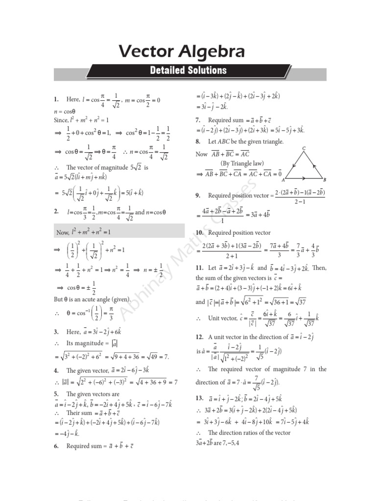 Vector Algebra Solutions | PDF | Mathematical Objects | Classical Geometry