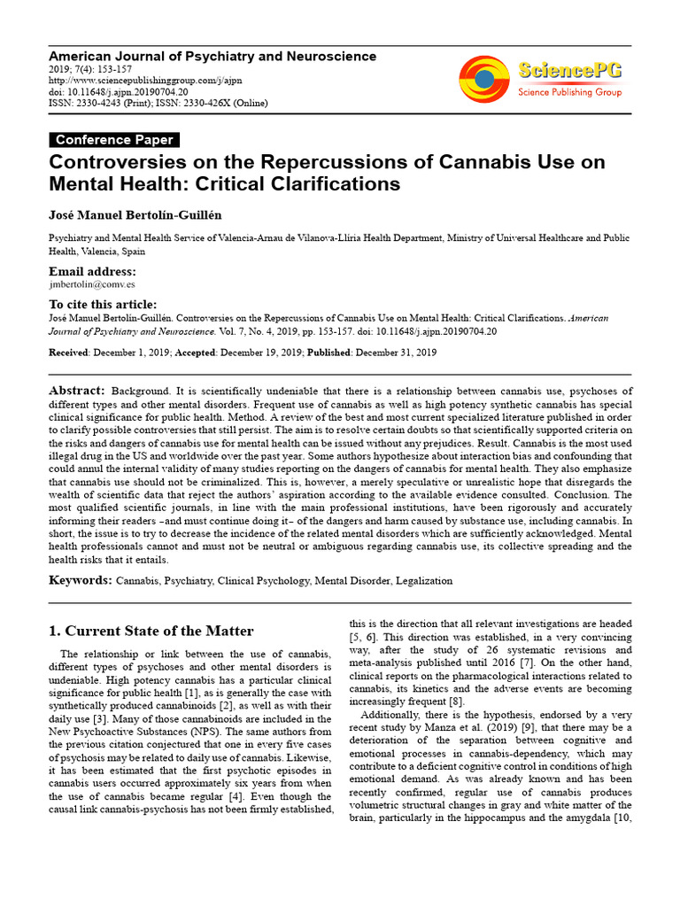 Controversies On The Repercussions of Cannabis Use On Mental Health ...