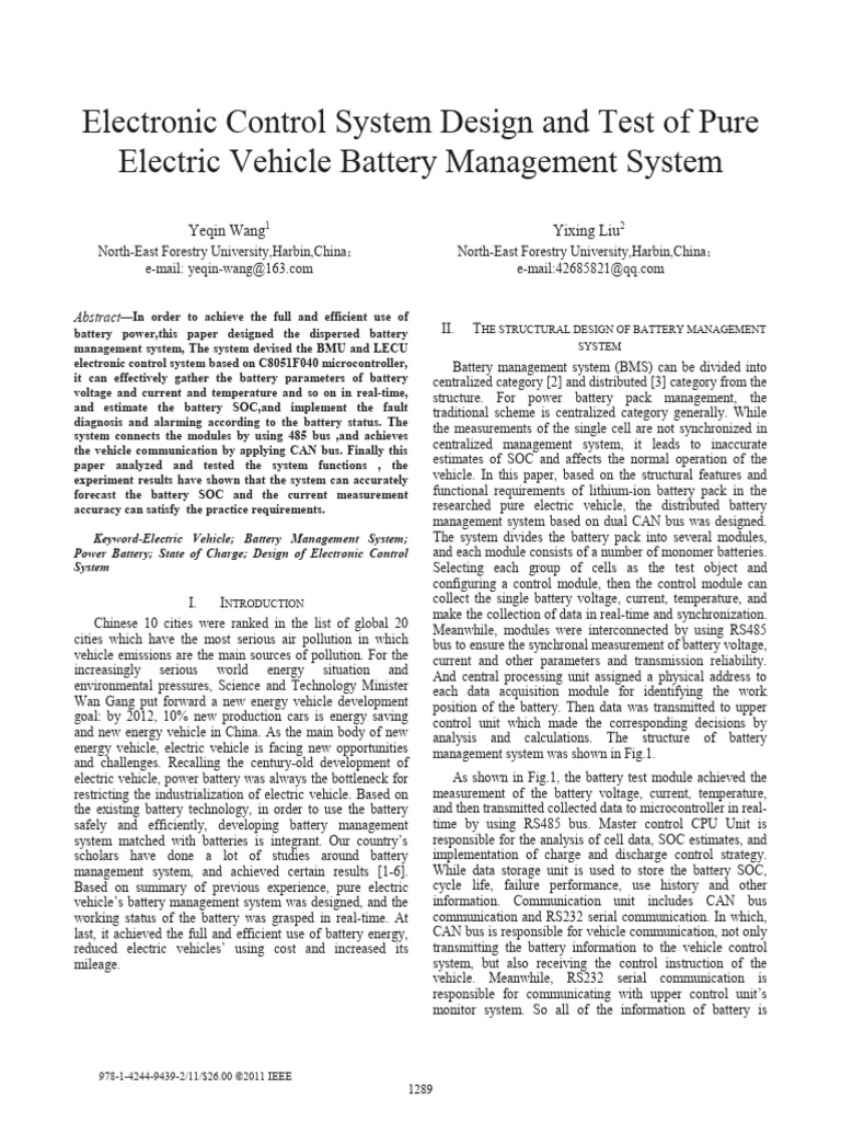 Electronic Vehicle Battery System | PDF | Power Supply | Analog To ...