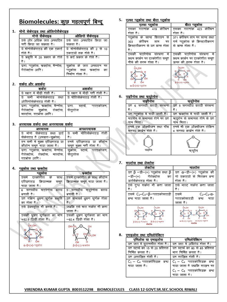 Biomolecules Differences Answers | PDF