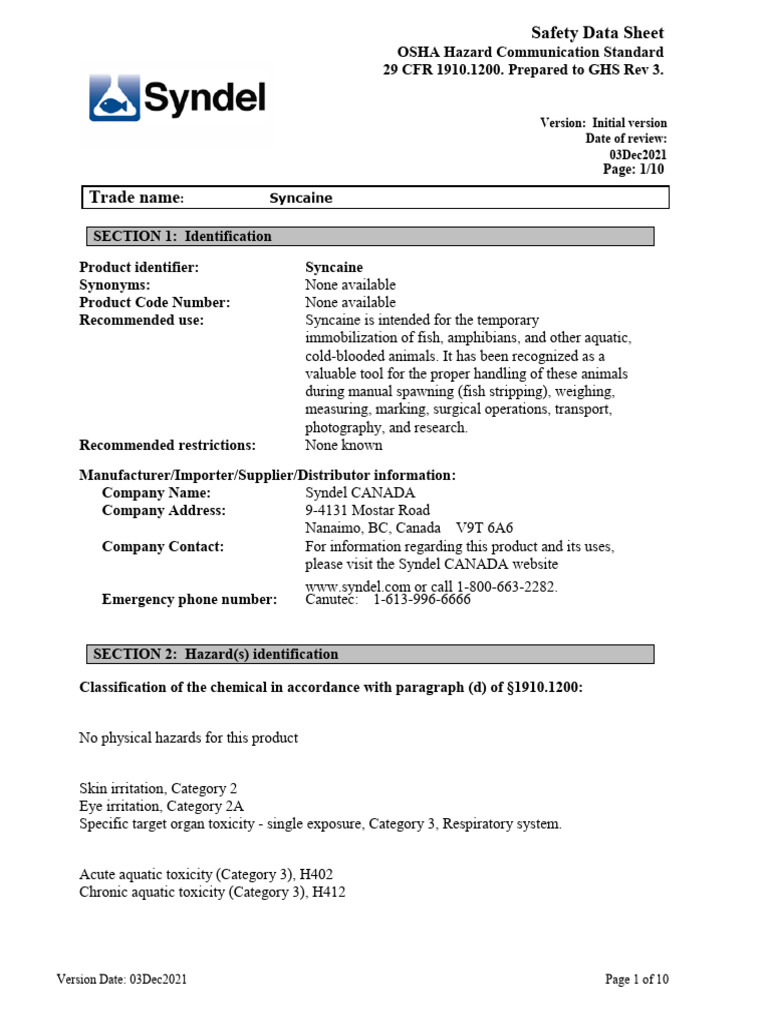 Syncaine CDN SDS 03dec2021 Rev.03Dec2021 | PDF | Working Conditions ...
