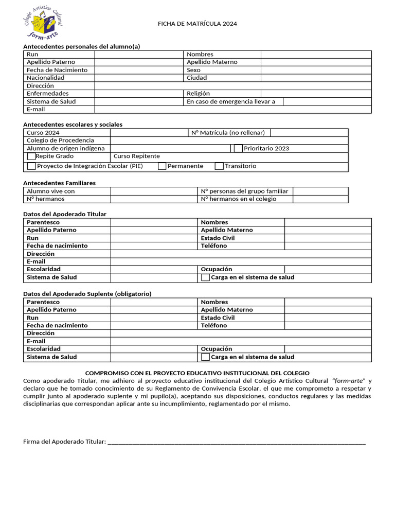 Formulario Matricula Word | PDF