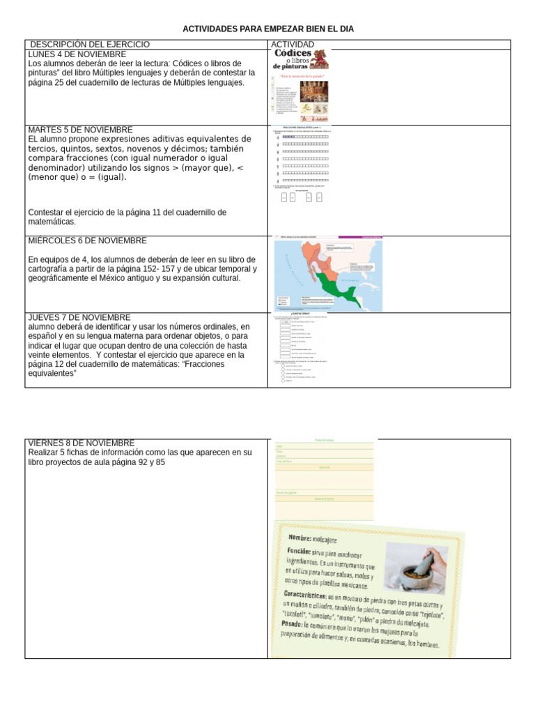 Actividades Semanales para Estudiantes | PDF