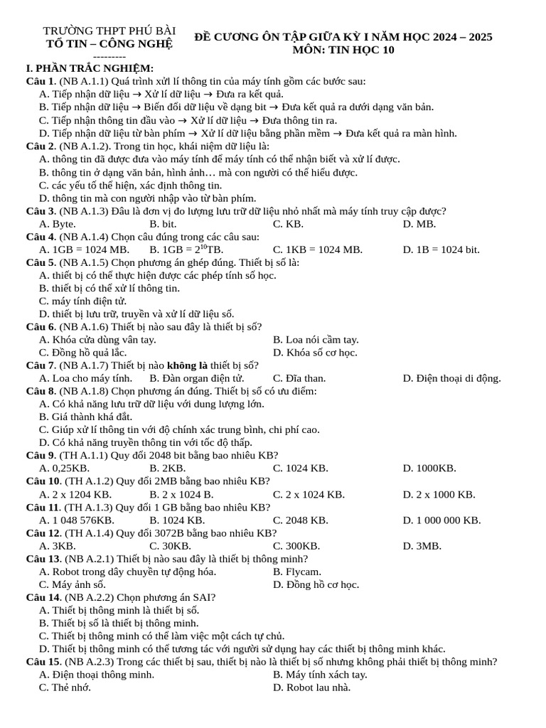 Tin 10 de Cuong gk1 | PDF