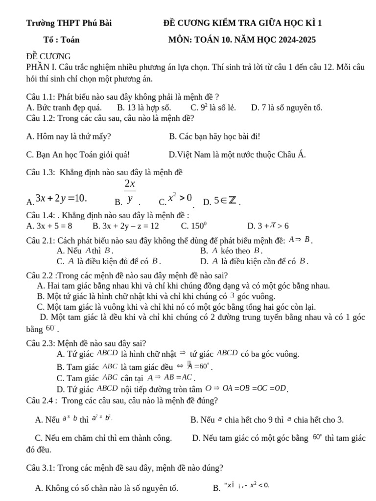 Toan 10 de Cuong gk1 | PDF