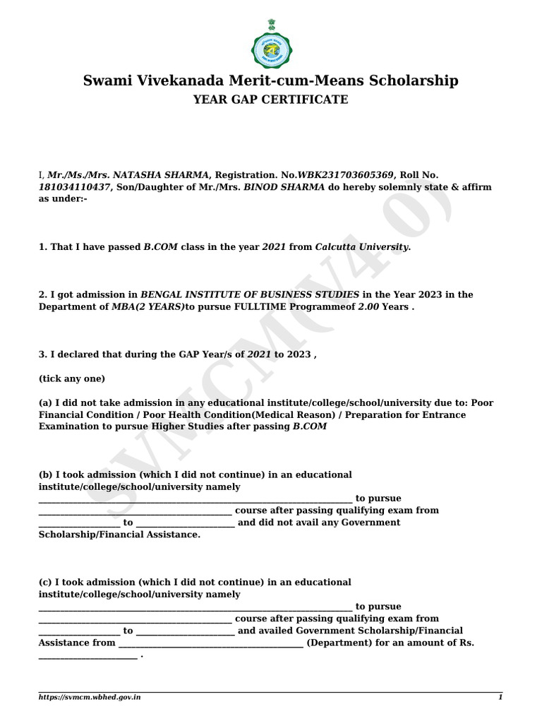 SVMCM Year Gap Certificate Template | PDF | Vocational Education ...