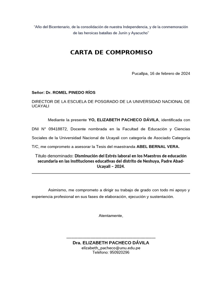 CARTA COMPROMISO MAESTRÍA-MODELO - Villarreal | PDF